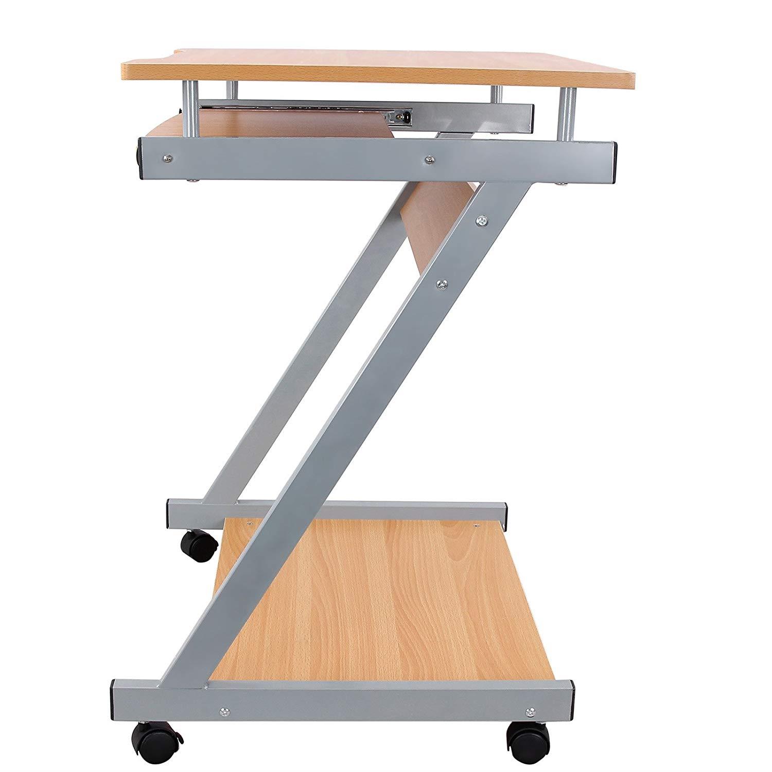 Computertisch mit Rollen FREIBURG, Holz, Farbe Buche - buerostuhlpro.de