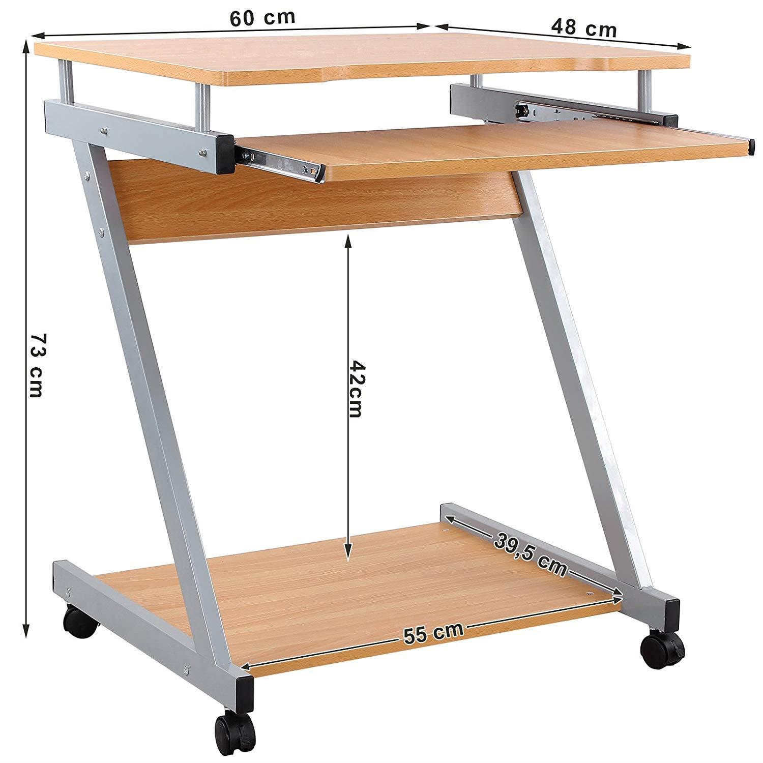 Computertisch mit Rollen FREIBURG, Holz, Farbe Buche - buerostuhlpro.de
