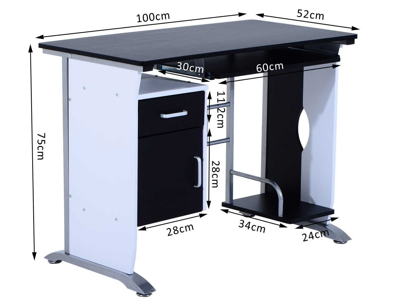 Computertisch SIAM, mit CPU-Halter und Schubladen, aus Holz, Farbe ...